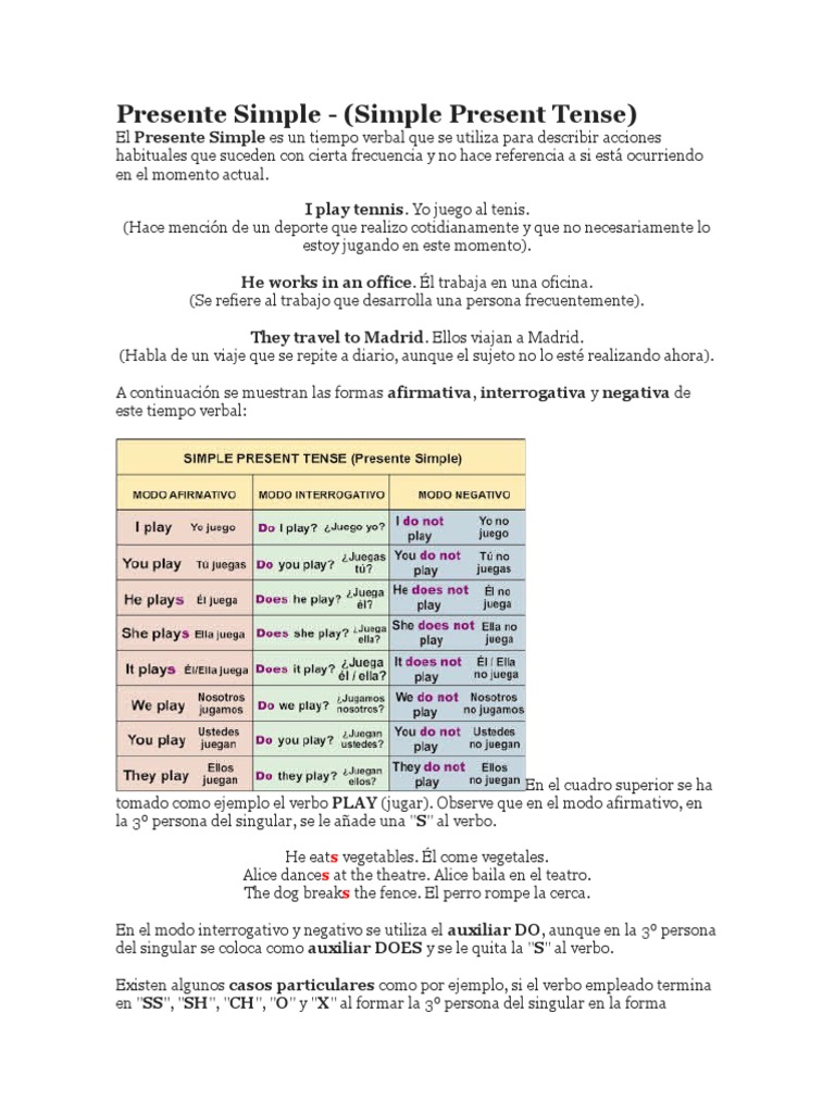 Presente Simple | PDF | Verbo | Conjugación gramatical