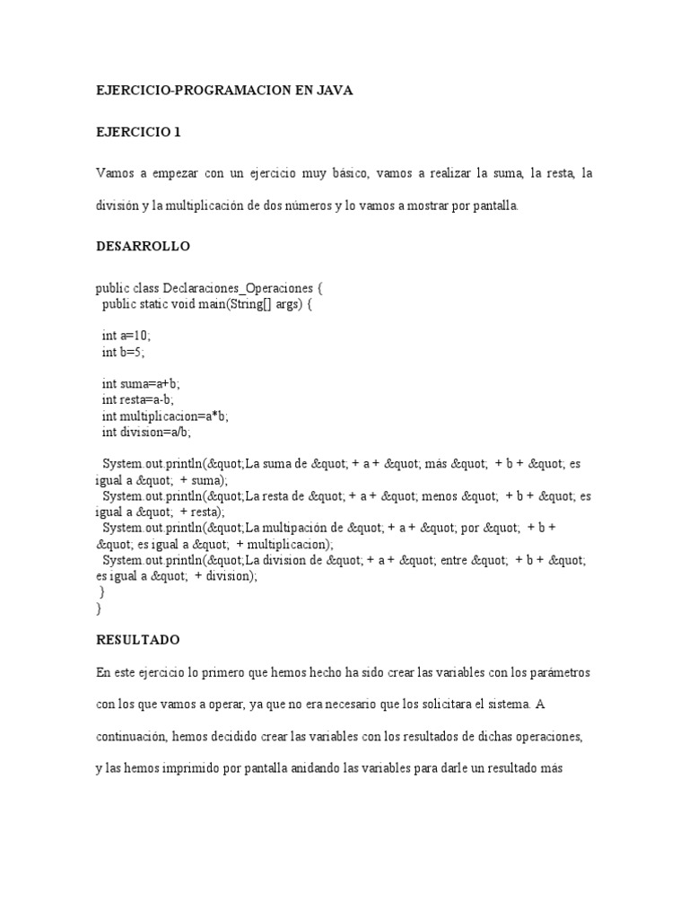 Ejercicio Java | Descargar gratis PDF | Programación de computadoras ...