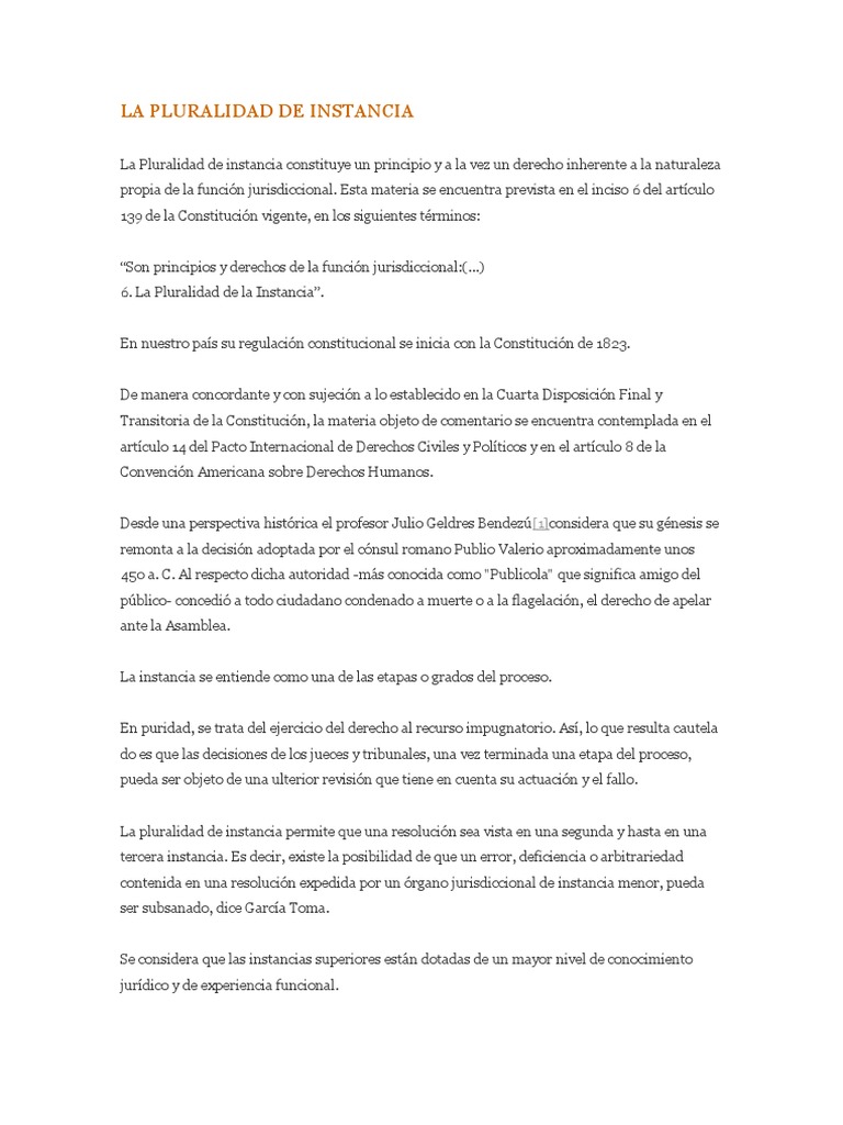 El principio y derecho constitucional de la pluralidad de instancia: su origen, alcance y ...
