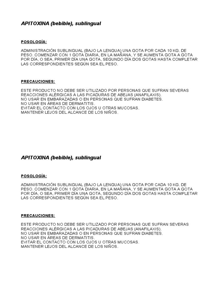 Apitoxina Sublingual: Dosis y Precauciones | PDF