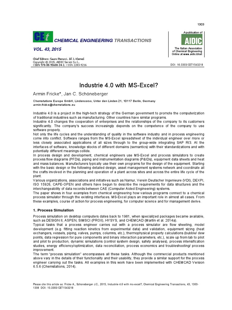 Industrie 4.0 With MS-Excel?: Chemical Engineering | Download Free PDF ...