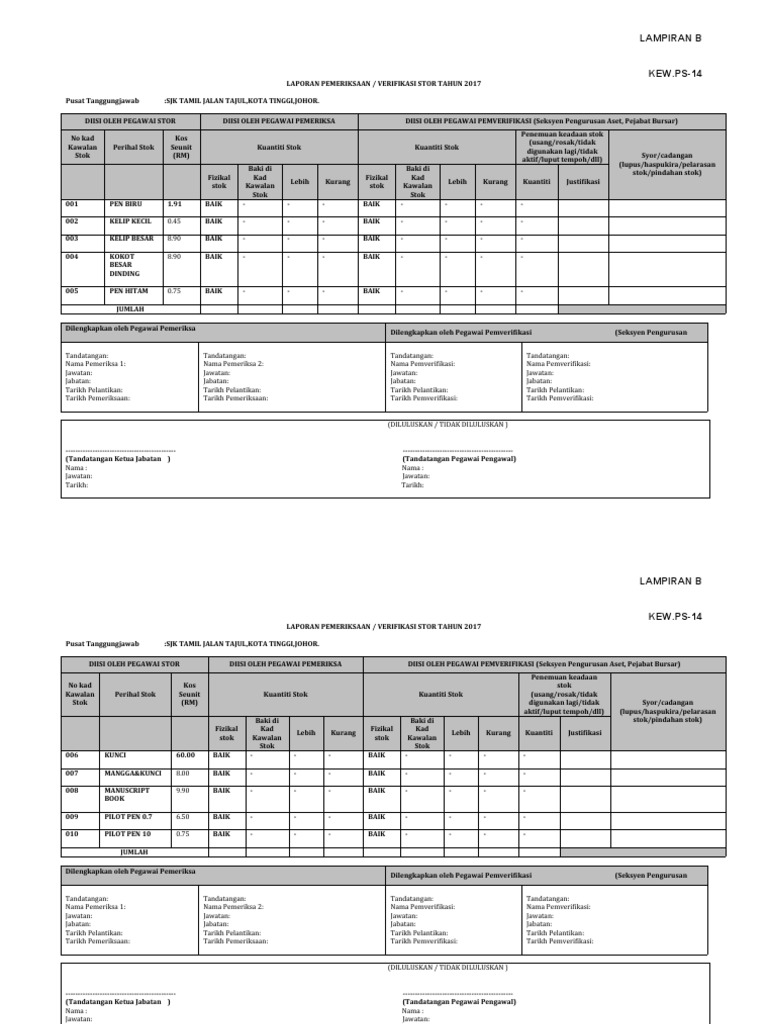 Pjbur Laporan Pemeriksaan Kew PS 14 - Lampiran B | PDF