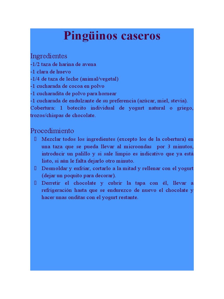 Receta de Pingüinos Caseros | PDF