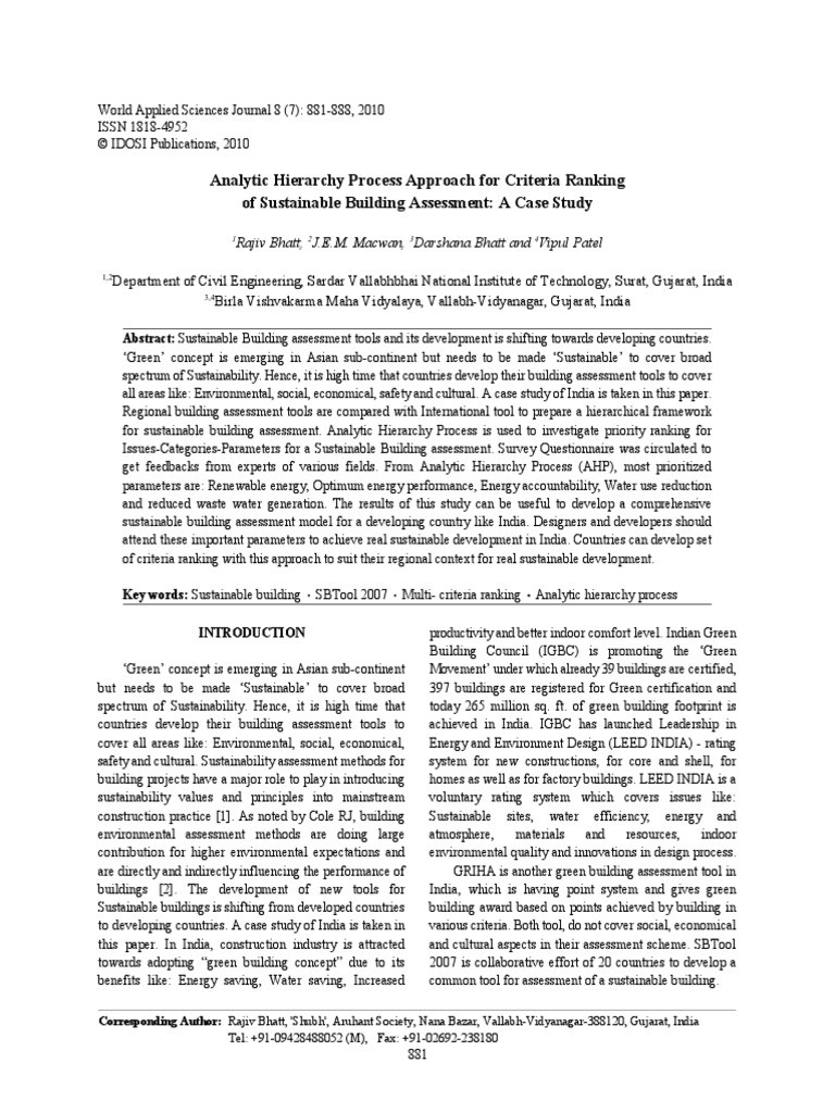 Analytic Hierarchy Process Approach For Criteria Ranking of Sustainable ...