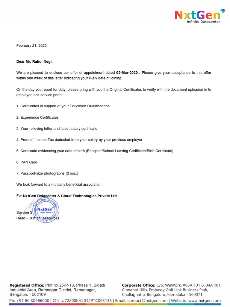 Job offer letter | PDF | Non Disclosure Agreement | Employment