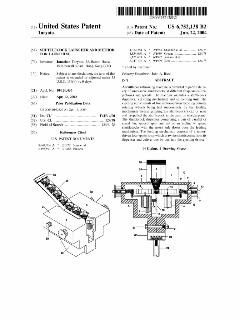 Will O: (12) United States Patent (10) Patent No.: US 6,752,138 B2 ...