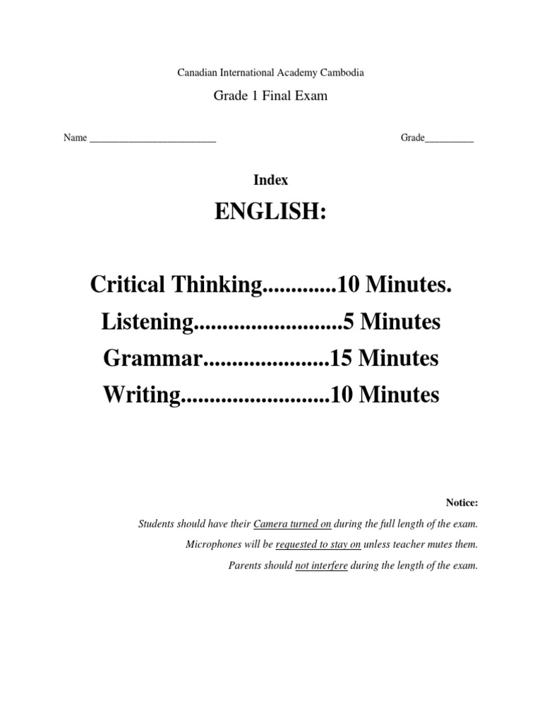 Grade 1 Final Exam English PDF | PDF | Noun | Plural