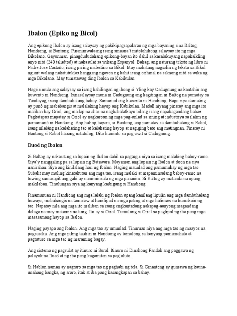 Ibalon (Epiko NG Bicol) | PDF