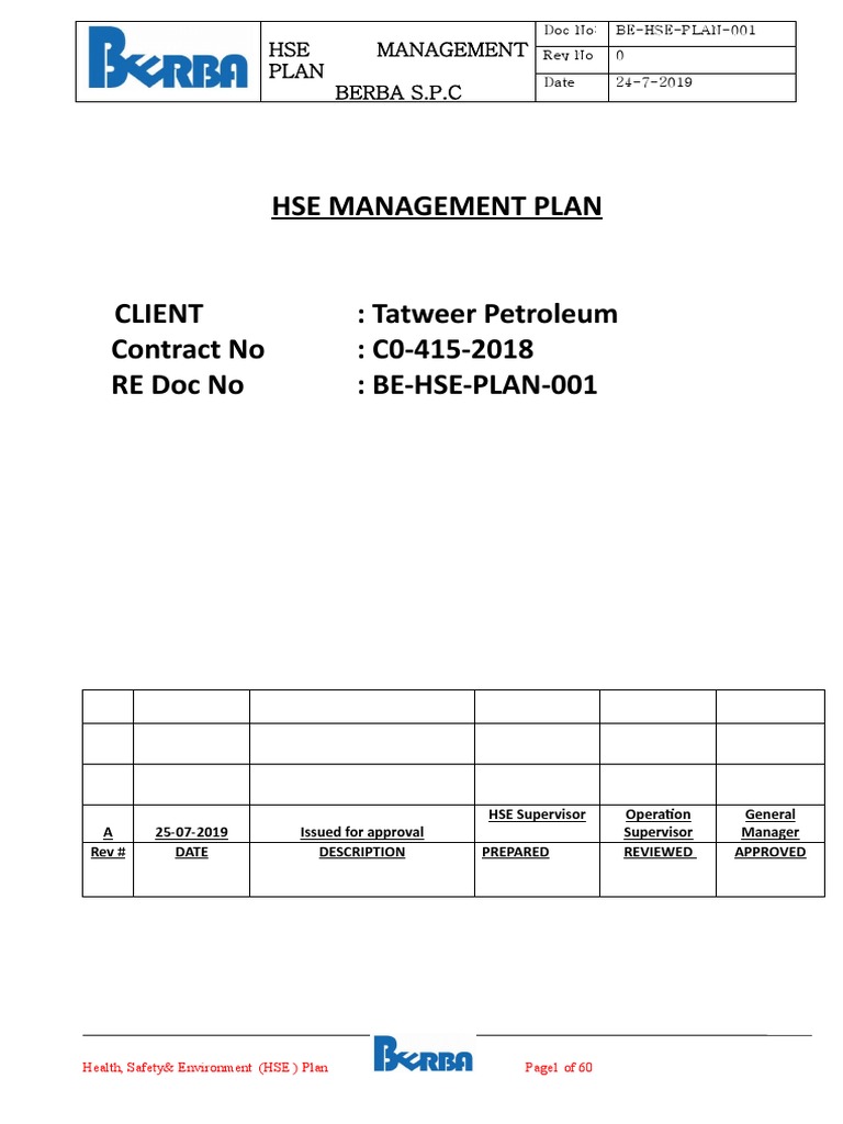 HSE PLAN Rev A | PDF | Personal Protective Equipment | Safety