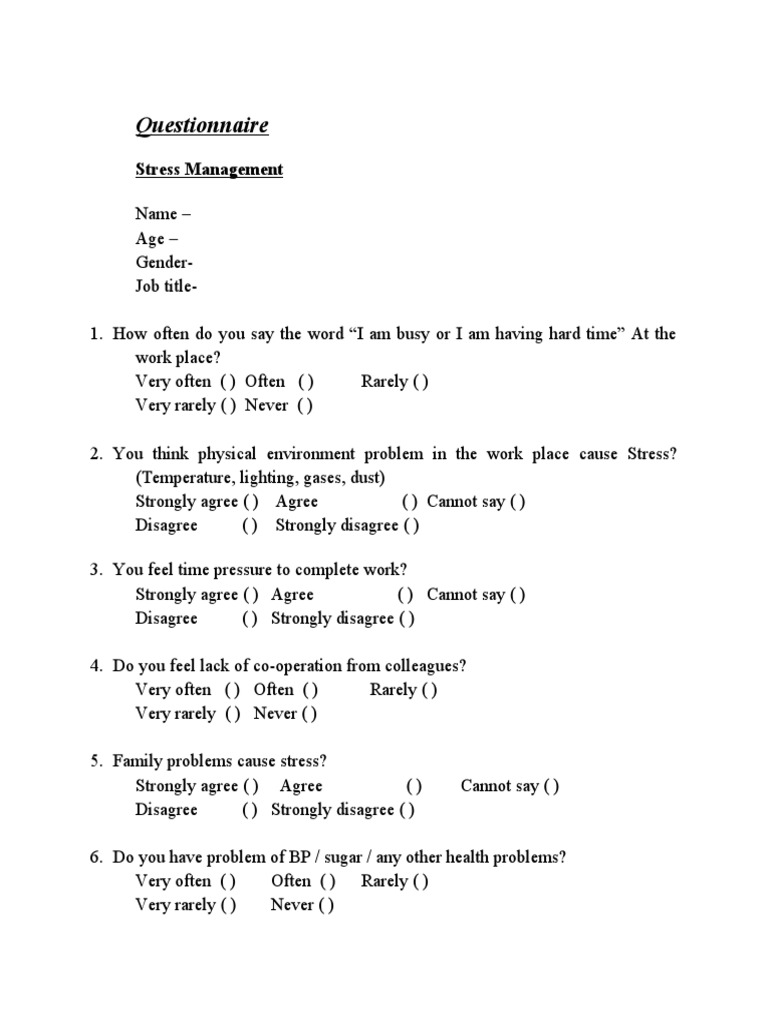 Questionnaire Stress Management | PDF