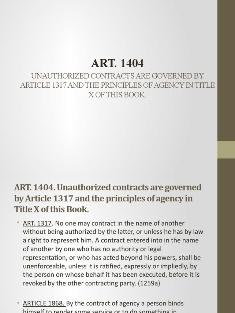 Unauthorized Contracts Are Governed by Article 1317 and The Principles ...
