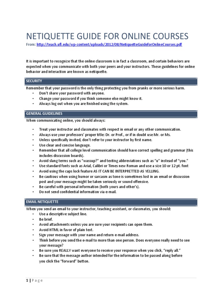 Netiquette Guidefor Online Courses | PDF | Internet Forum | Cyberspace