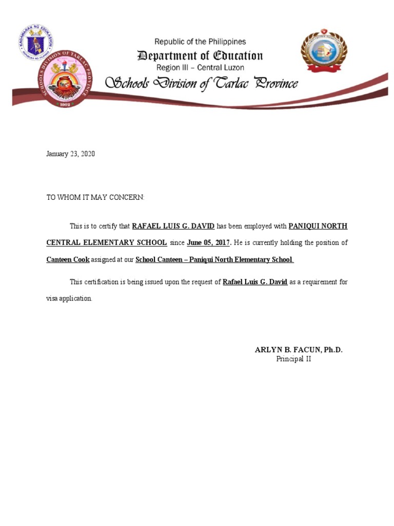 COE For Visa App | PDF