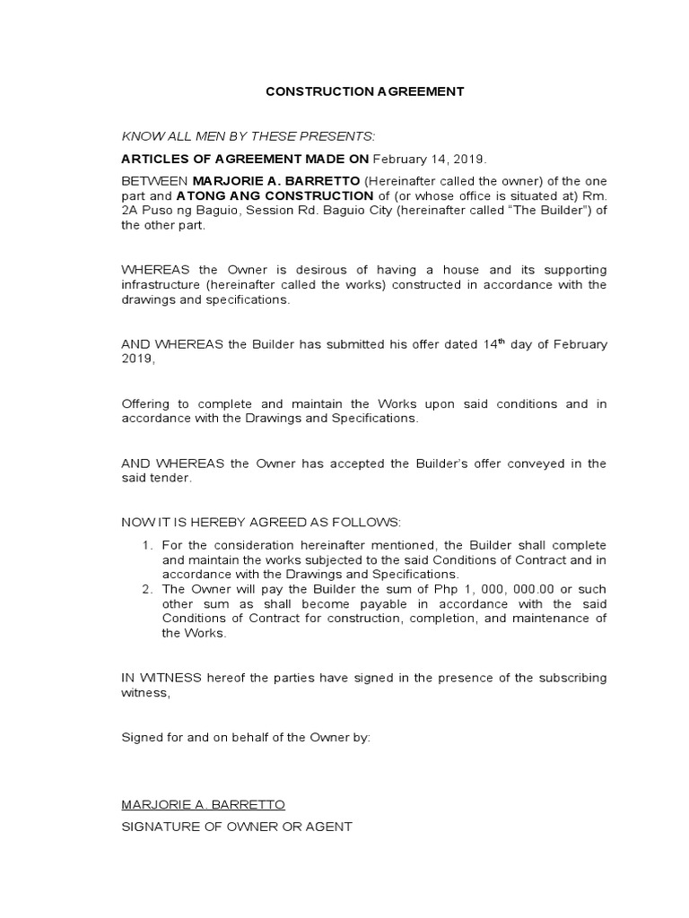 Annex A CONSTRUCTION-AGREEMENT | PDF | Specification (Technical ...