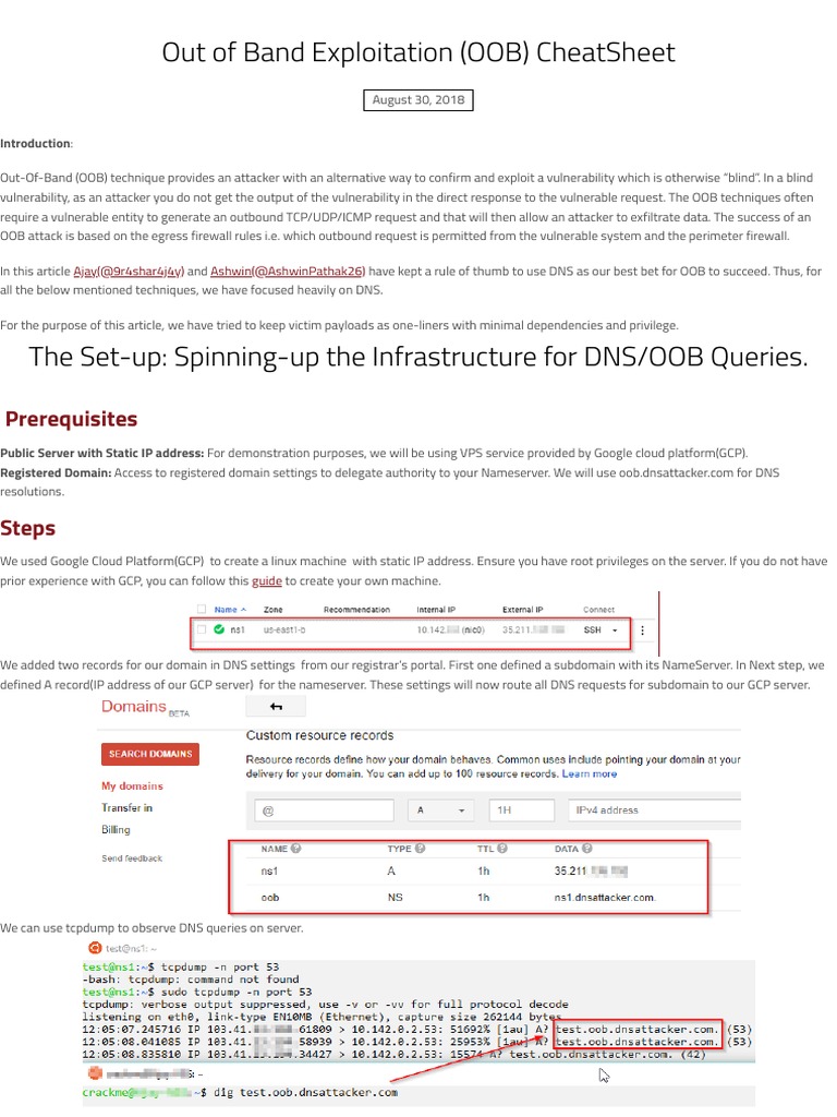 Out of Band Exploitation (Oob) Cheatsheet: Prerequisites | PDF | Domain ...