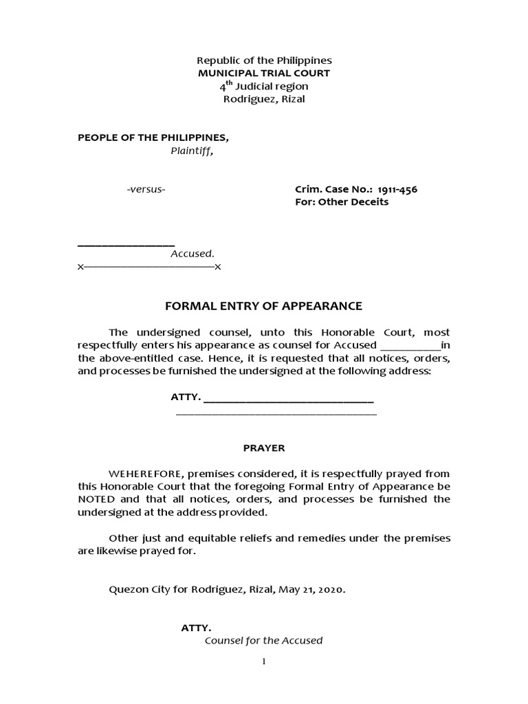 Formal Entry of Appearance | PDF