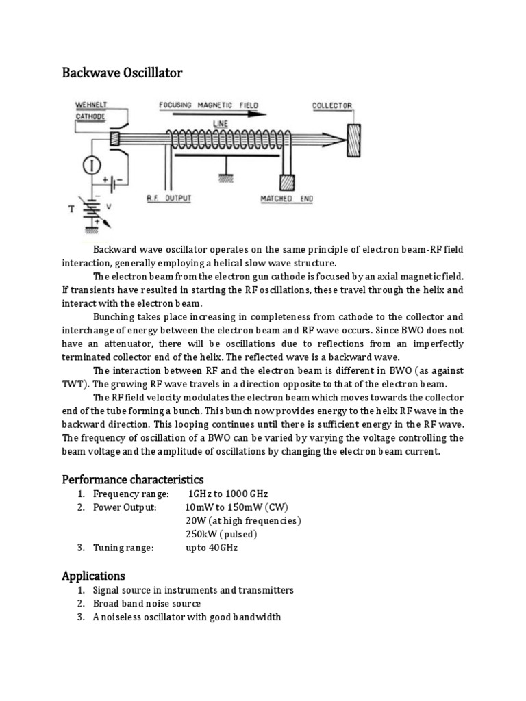 Backwave Oscilllator: Performance Characteristics | PDF