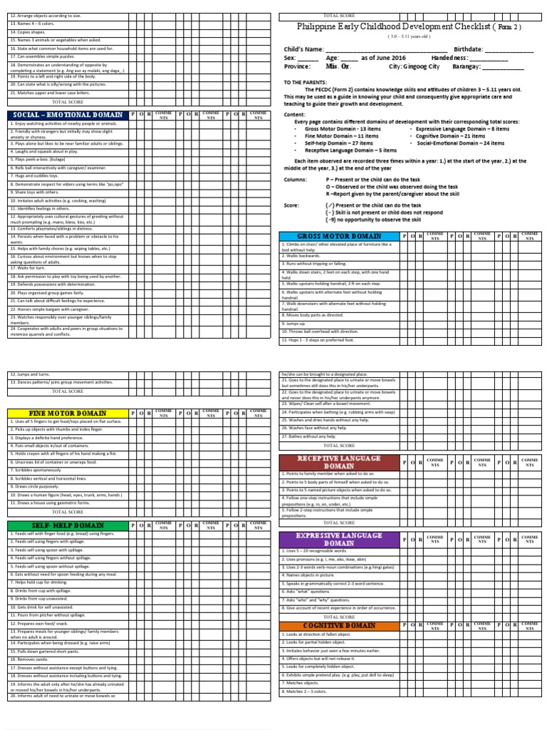 Philippine Early Childhood Development Checklist ( | Download Free PDF ...