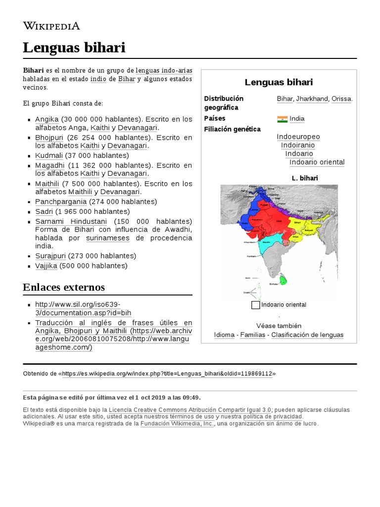 Lenguas Bihari PDF | PDF | Familias de idiomas | Idiomas de la India
