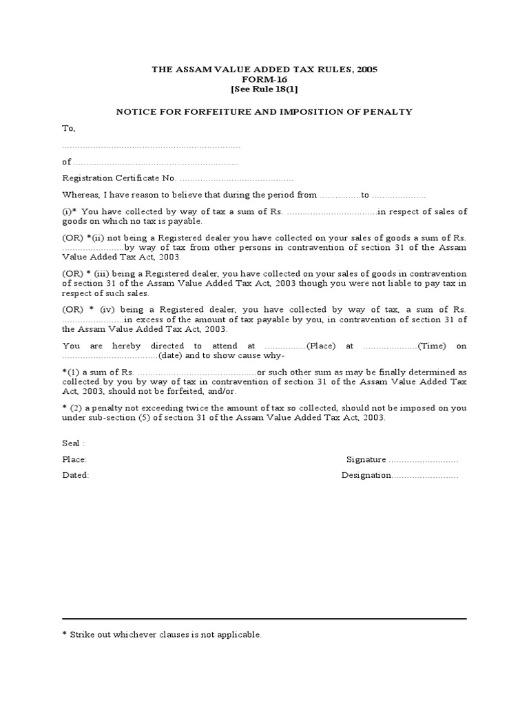 Notice for forfeiture and penalty under VAT Act | PDF