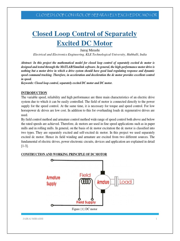 Closed Loop Control of Separately Excited DC Motor | PDF