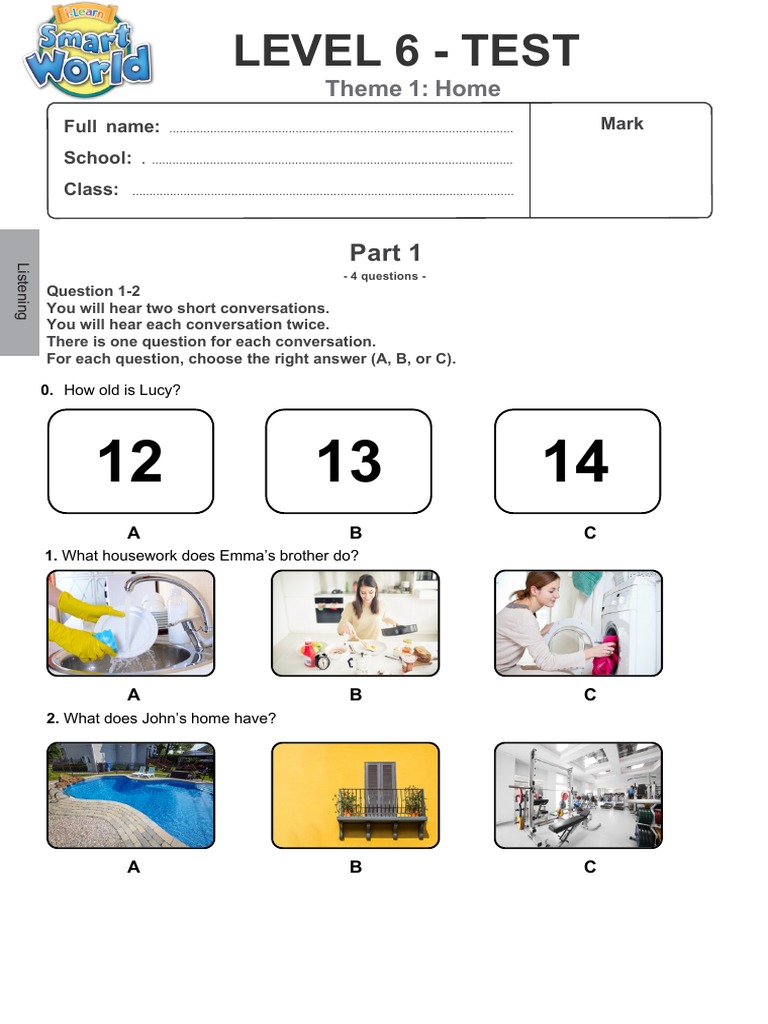 Level 6 - Test: Theme 1: Home | PDF