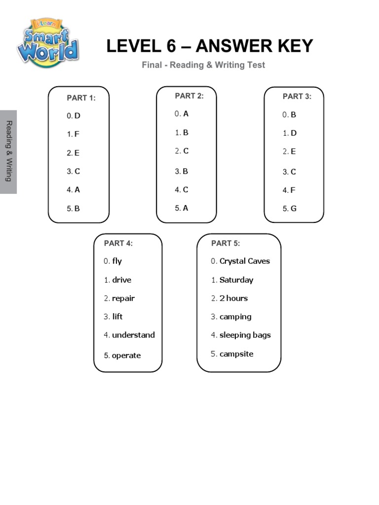 Level 6 - Answer Key: Final - Reading & Writing Test | PDF