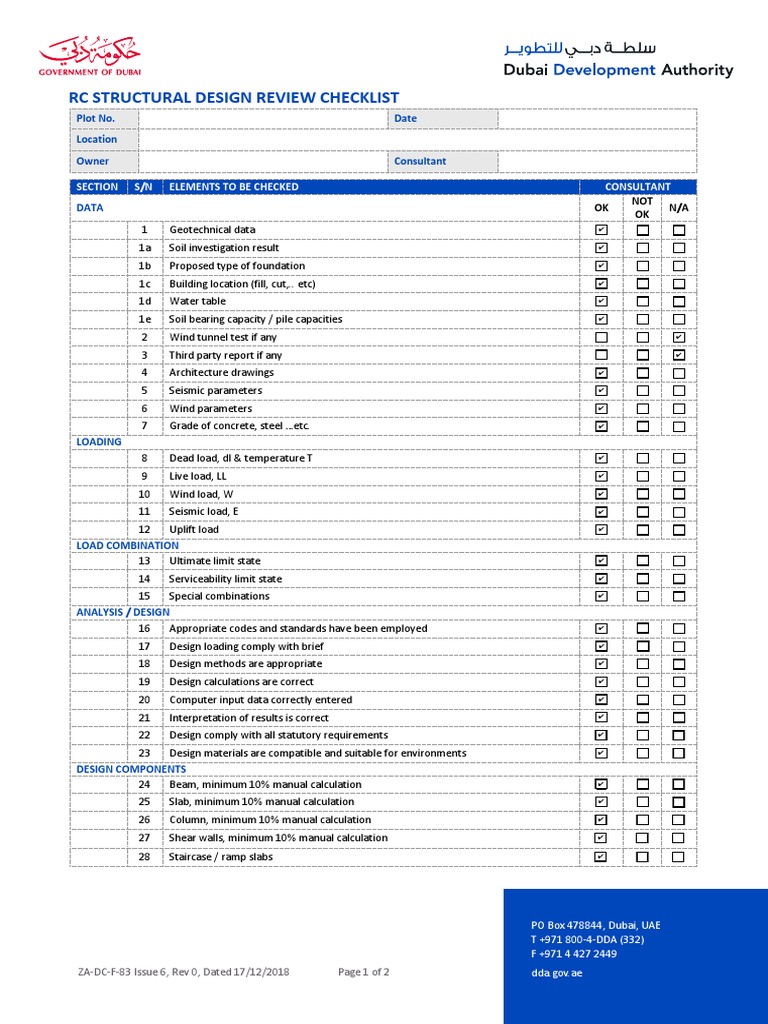 RC Structural Design Review Checklist: Plot No. Date Location Owner ...