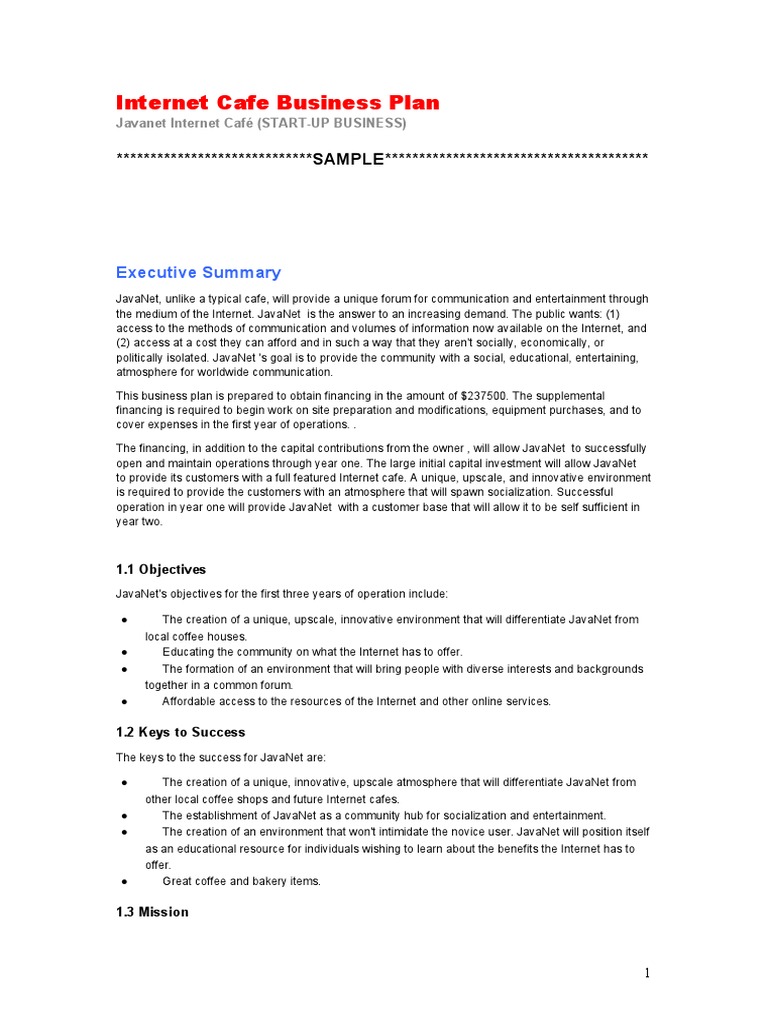 Internet Cafe Business Plan: SAMPLE | PDF | Pricing | Internet