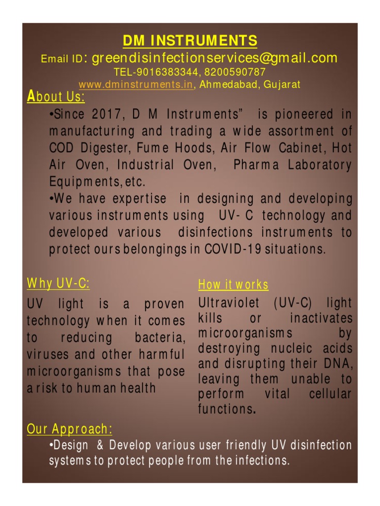 DM Instruments Brochure | PDF | Ultraviolet | Disinfectant