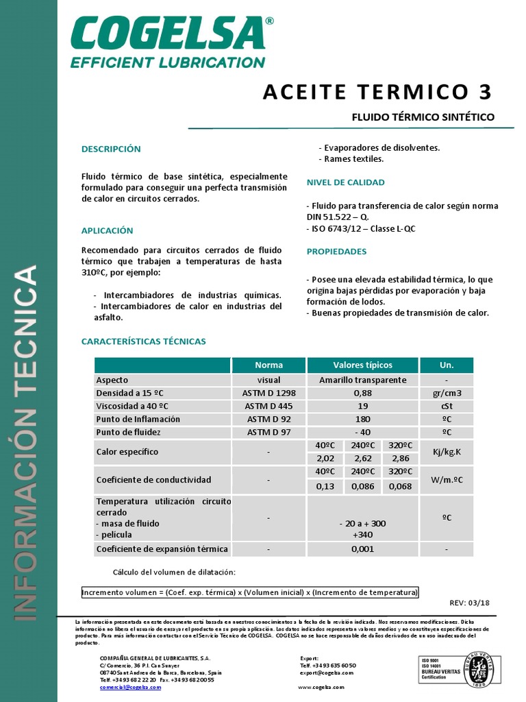 ACEITE TERMICO 3 2018 (Esp) | PDF | Fenómenos de transporte | Calor