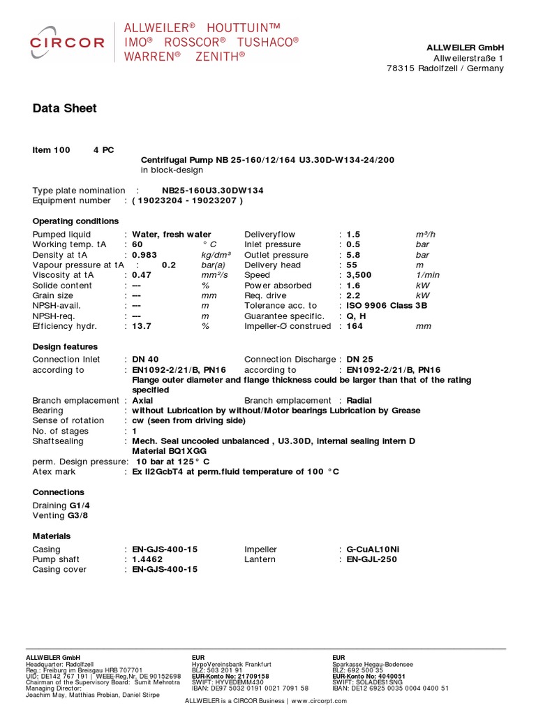 Datasheet - Fresh Water Pump PDF | PDF | Pump | Quantity