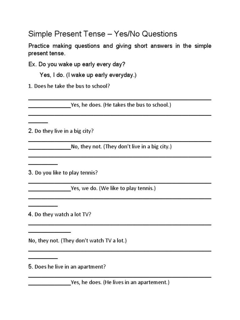 Simple Present Tense - Yes/No Questions | PDF | Career & Growth ...