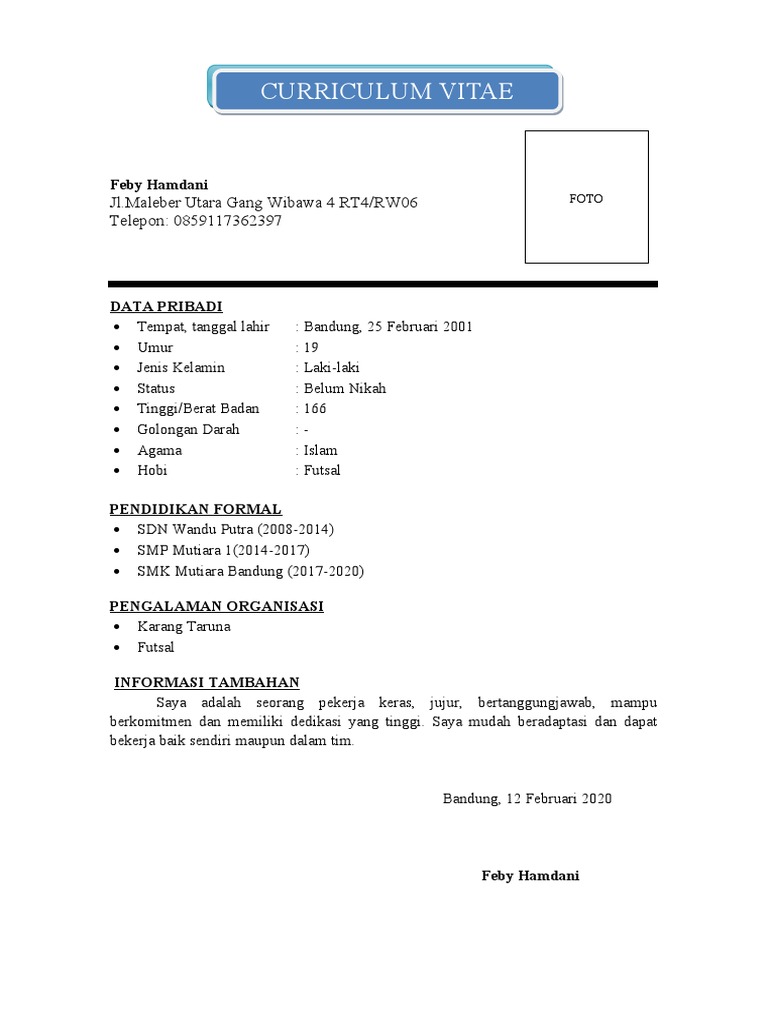 CV Feby Hamdani | PDF | Kesehatan Holistik