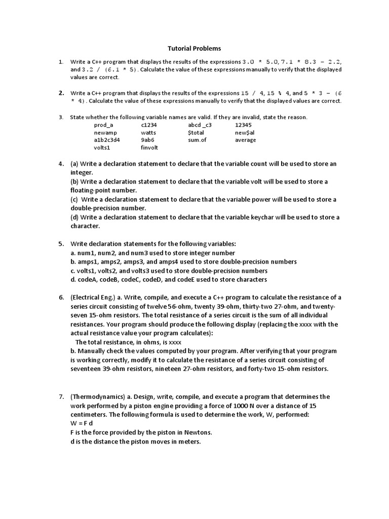 C Programming Tutorial With Example Problems For Validating Calculations And Declaring