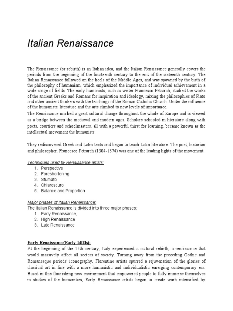 Italian Renaissance: Techniques Used by Renaissance Artists | PDF ...