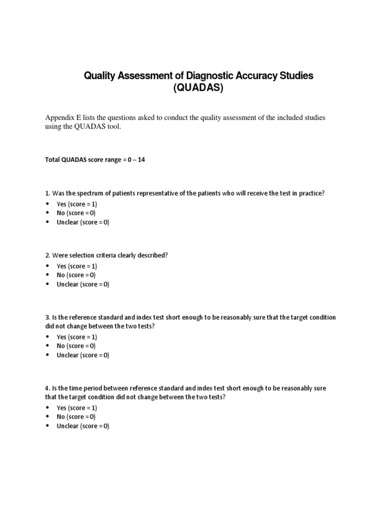 Assessing Diagnostic Study Quality: An Introduction to the QUADAS Tool ...