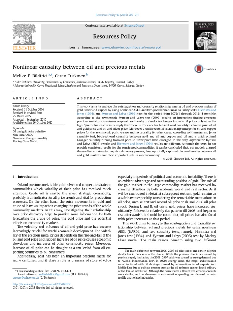 Nonlinear Causality: Oil and Precious Metals | PDF | Teaching ...