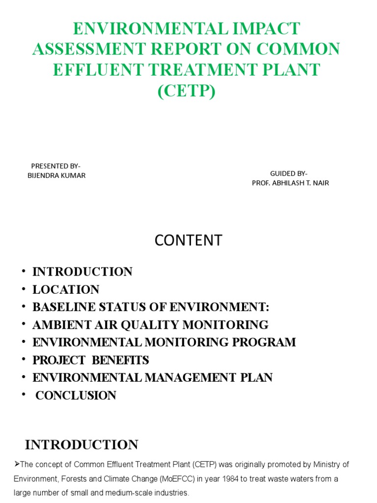 Environmental Impact Assessment Report On Common Effluent Treatment ...