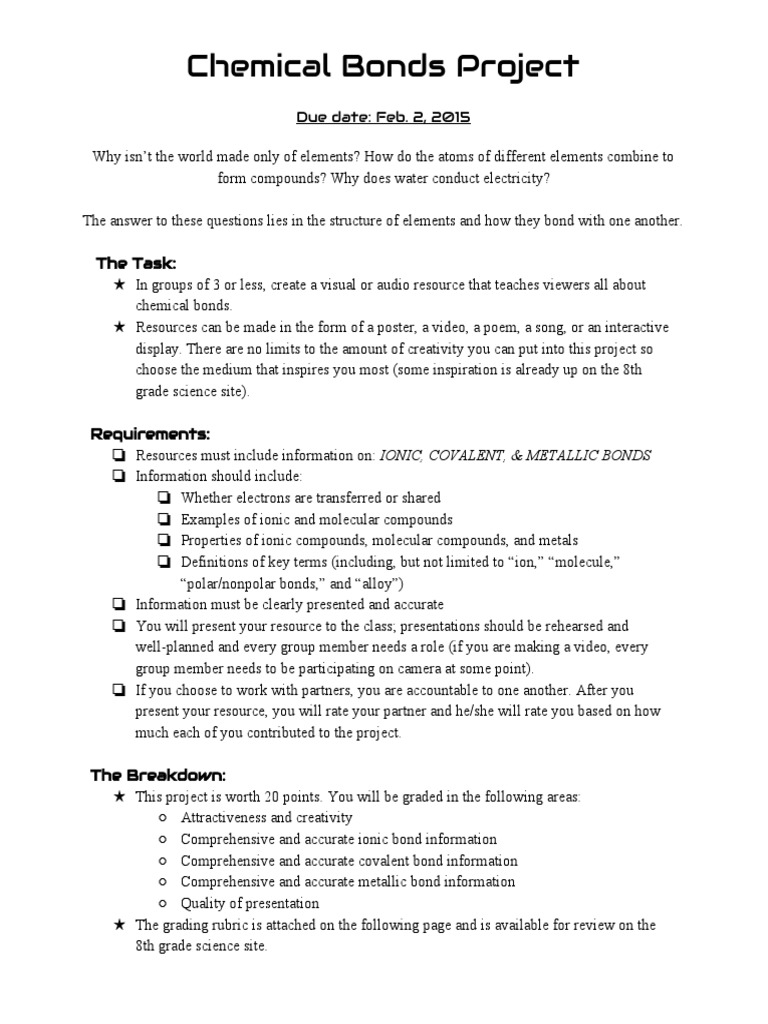 Chemical Bonds Project | Download Free PDF | Chemical Bond | Chemical ...