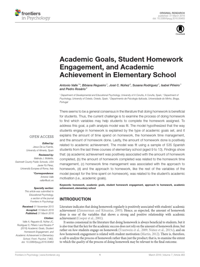 Academic Goals, Student Homework Engagement, and Academic Achievement ...