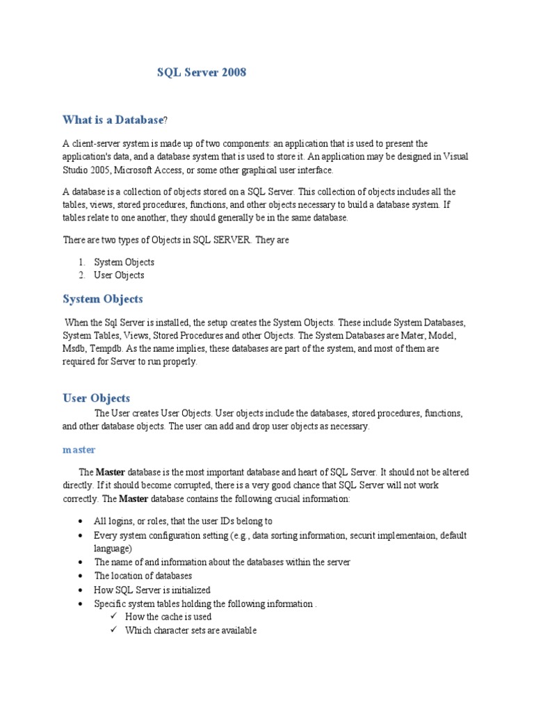 SQL Server 2008: Master | PDF | Databases | Microsoft Sql Server