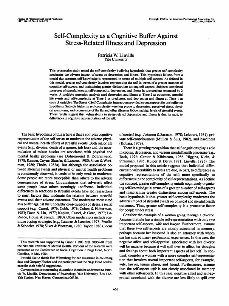 Self-Complexity As A Cognitive Buffer Against Stress-Related Illness ...