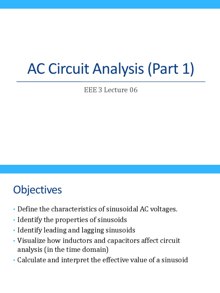 AC Circuit Analysis (Part 1) : EEE 3 Lecture 06 | PDF | Inductor ...