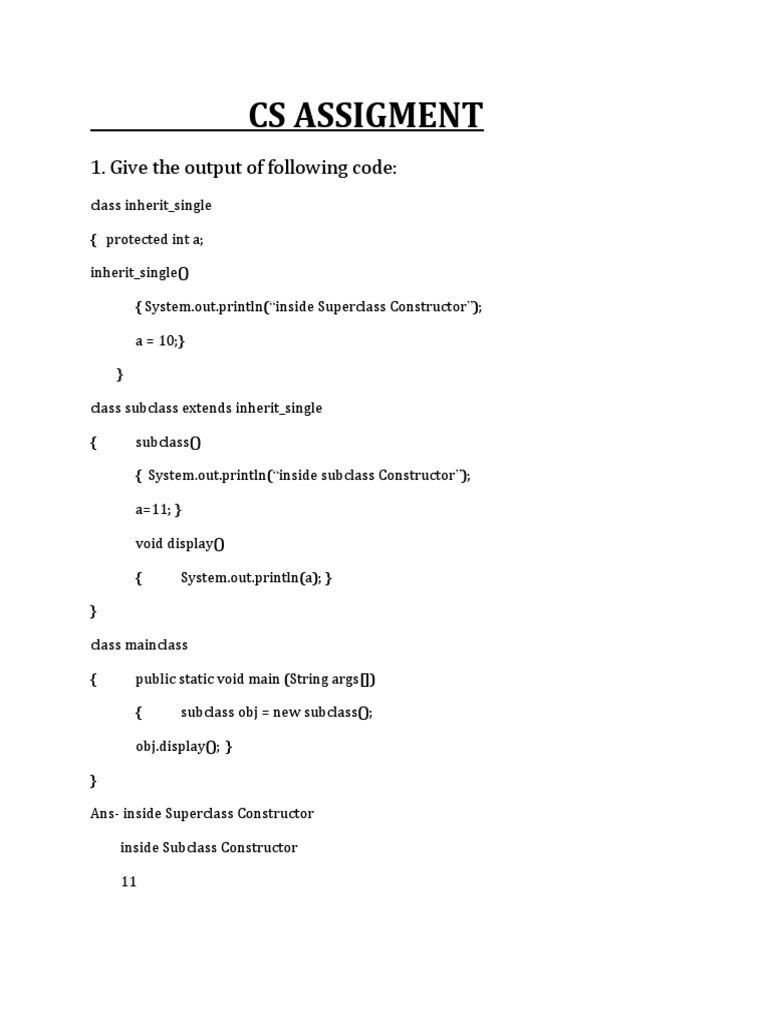 Cs Assigment 1 Give The Output Of Following Code Pdf Class Computer Programming Method