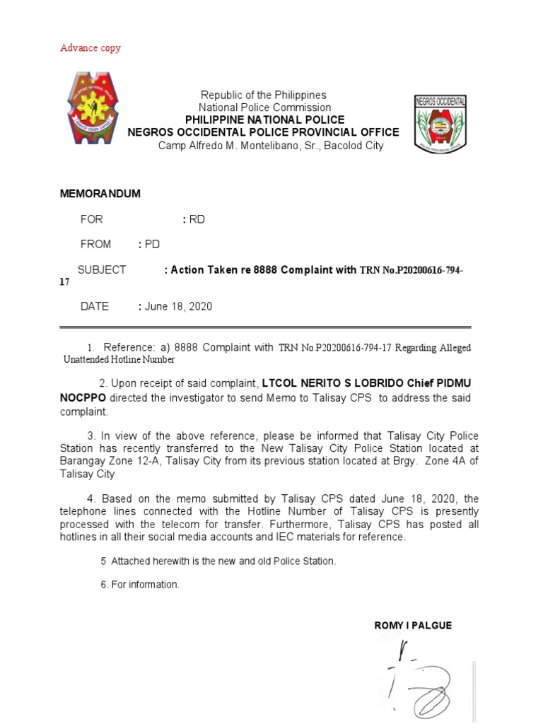 Update on 8888 Complaint Action | PDF