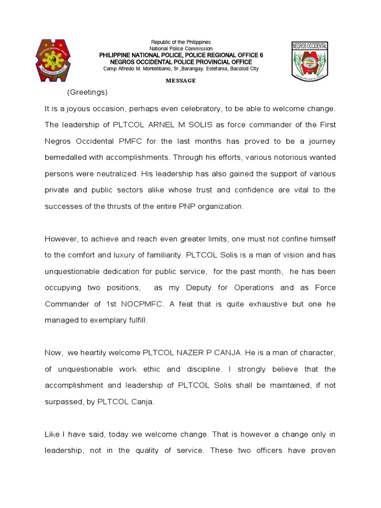 Message PD (Turn-Over of Command PMFC) | PDF