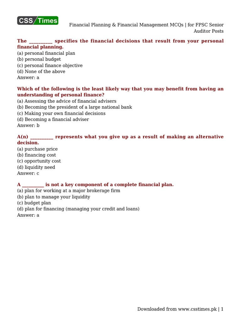 Financial Management MCQs | PDF | Net Present Value | Credit