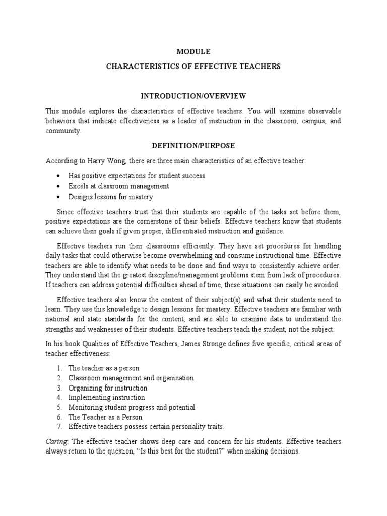 Characteristics of Effective Teachers | PDF | Classroom Management ...