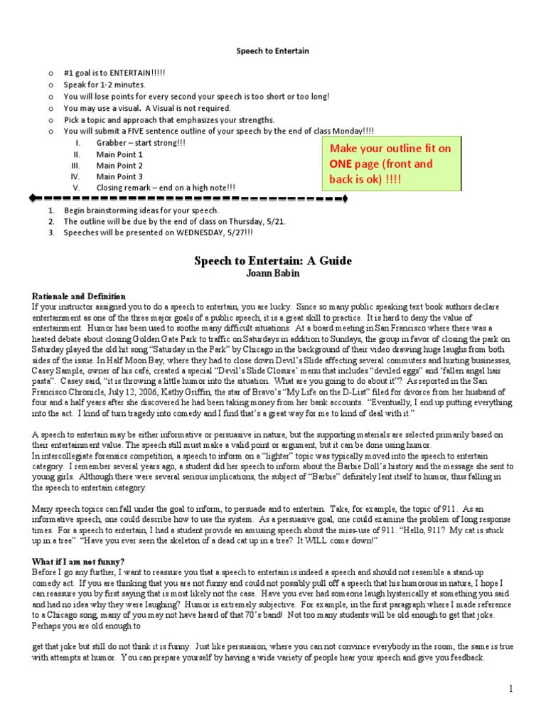 Speech to Entertain Guide | PDF | Barbie